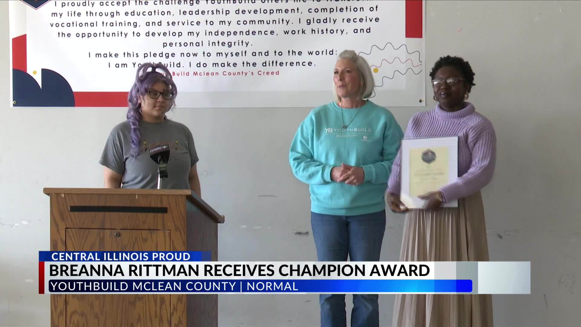 Breanna Rittman receives YouthBuild of McLean County Champion Award ...