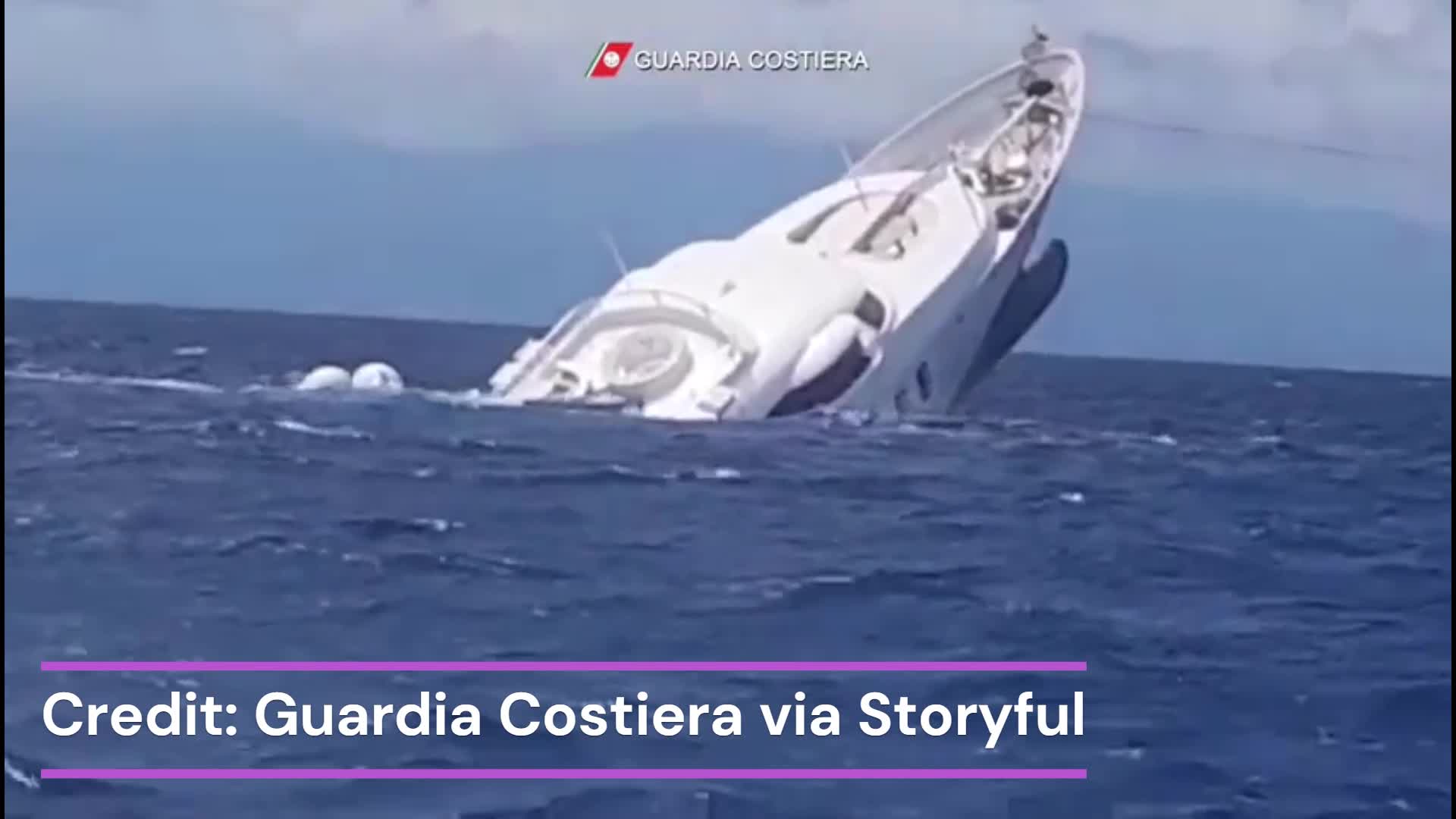Mega yacht sinks into the sea (Credit: Guardia Costiera via Storyful ...