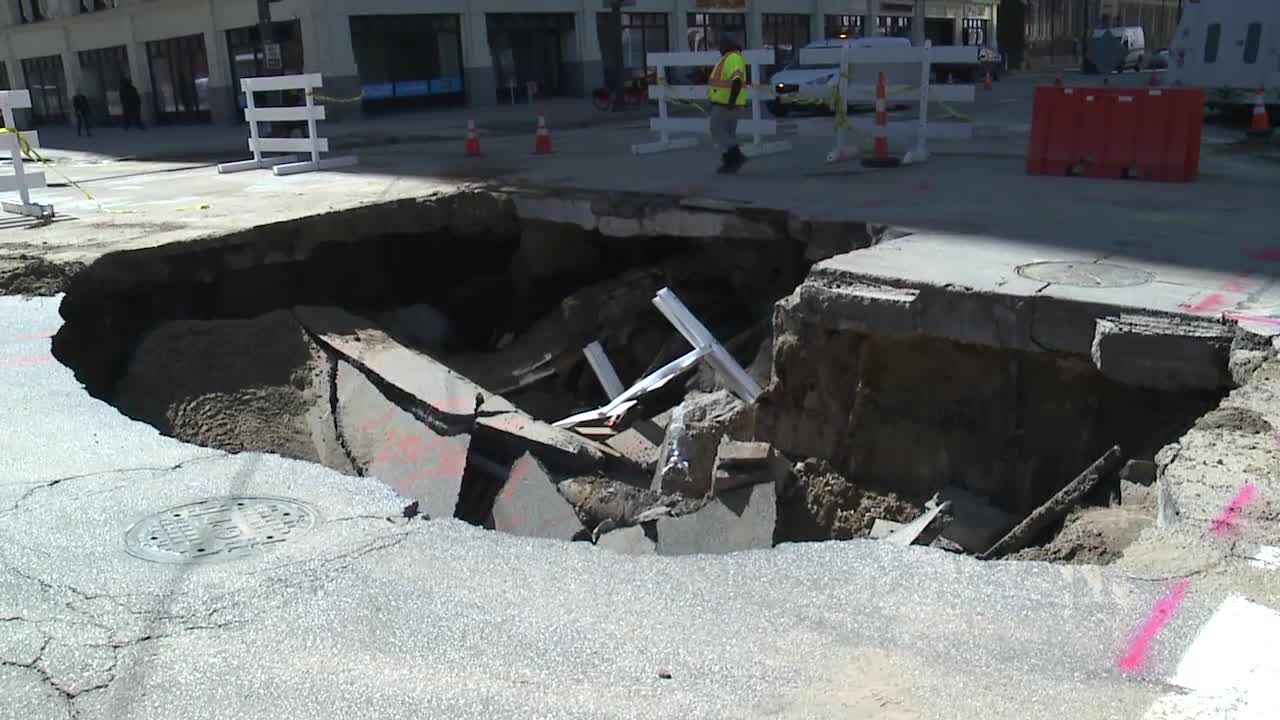 Large hole in downtown Cleveland intersection causes headaches for ...