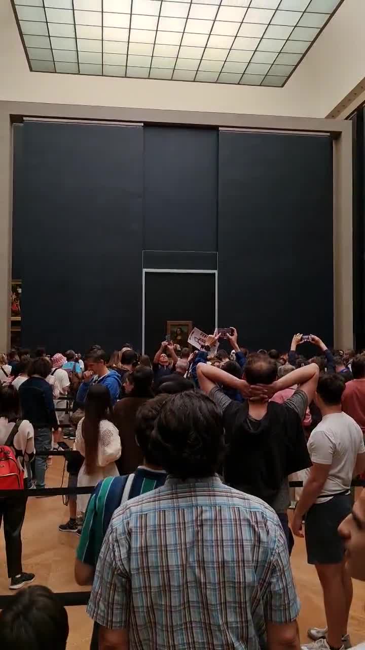 Cake smeared over Mona Lisa in protest (Credit: @klevisl007 via ...
