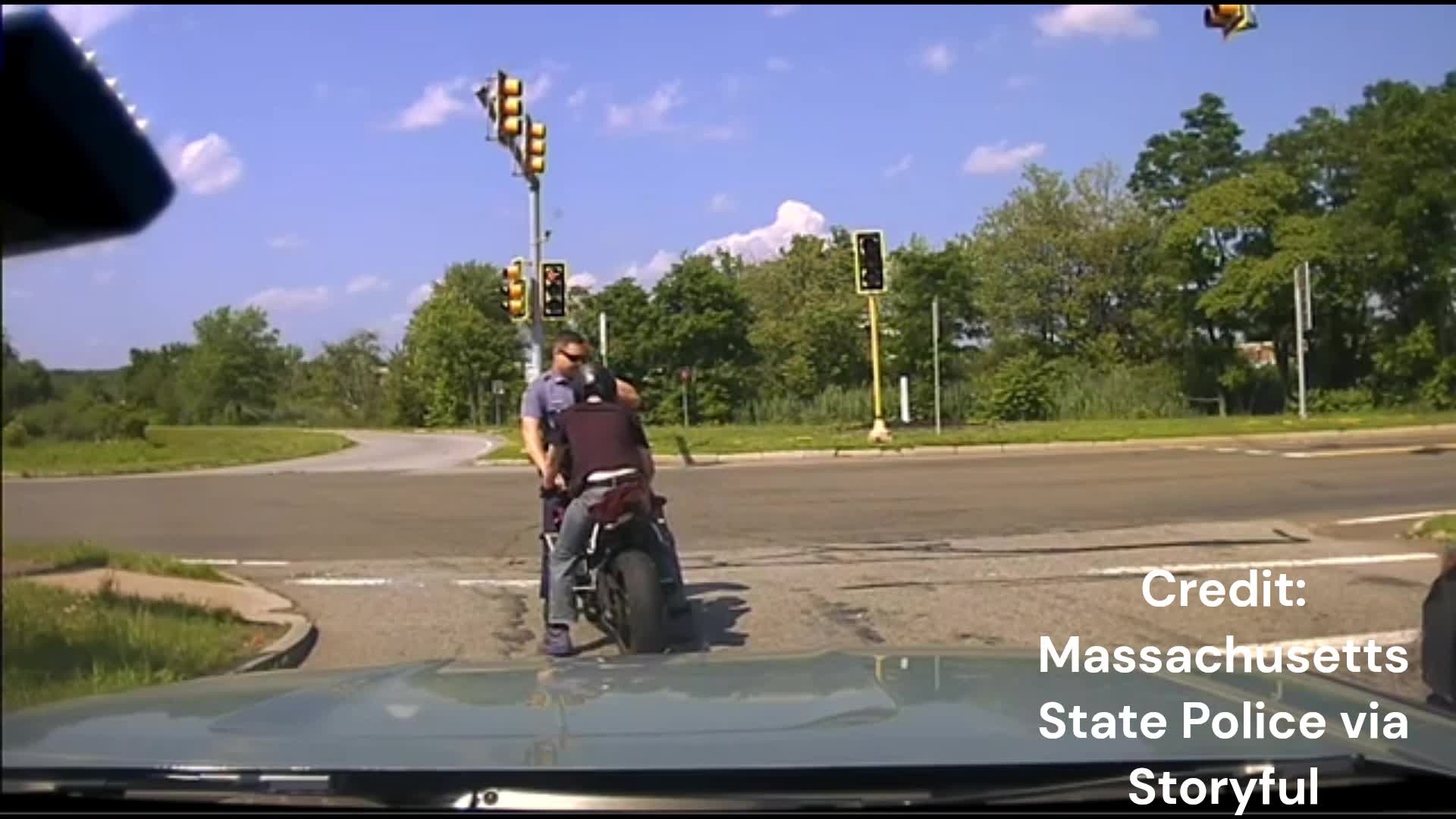 Video: Motorcyclist pushes Massachusetts trooper into oncoming traffic ...